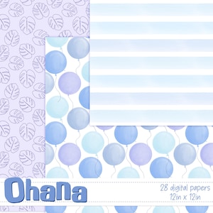 Blue Ohana Scrapbook Set,tropical Paper Background,cute Blue Stitch ...