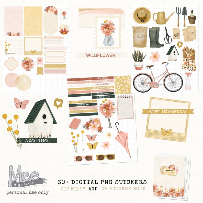 Spring Wildflower Garden Digital Planner Stickers (goodnotes PNG Kit ...