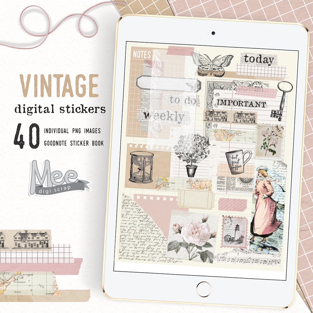 Junk Journal Digital Stickers, Vintage Aesthetic Digital Planner 