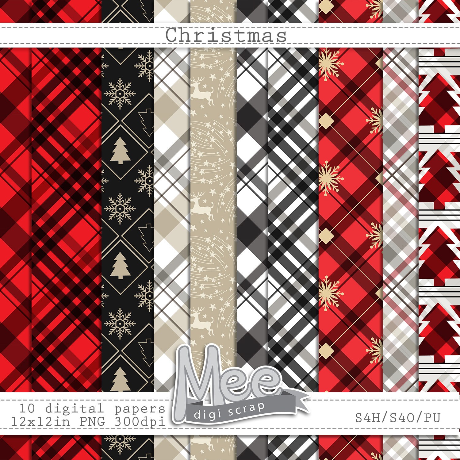 Christmas digital paperBuffalo plaids digital | Etsy