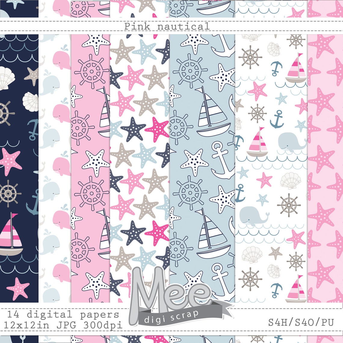 Nautical digital papernautical clipartPink nautical | Etsy