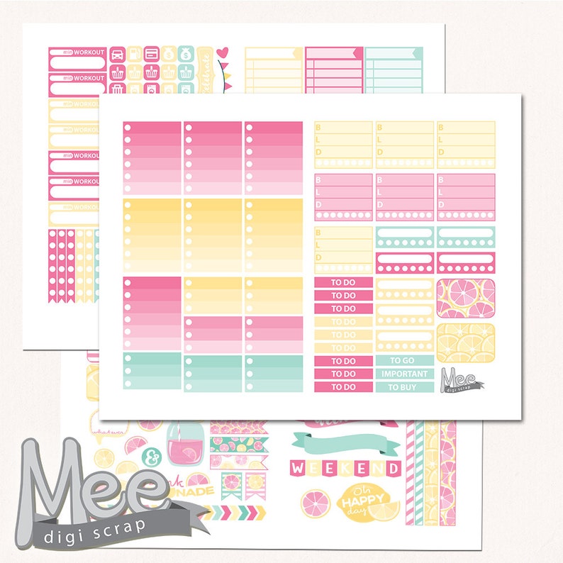 Pink Lemonade Planner Stickers Printablesummer Planner | Etsy