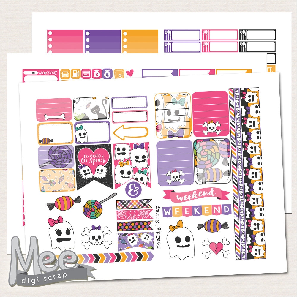 Pink Cute Halloween Planner Stickersprintable Planner - Etsy