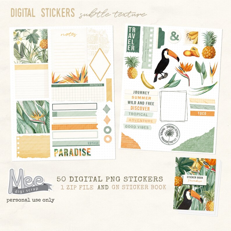 Tropical Summer Digital Planner Stickersparadise Vacation - Etsy