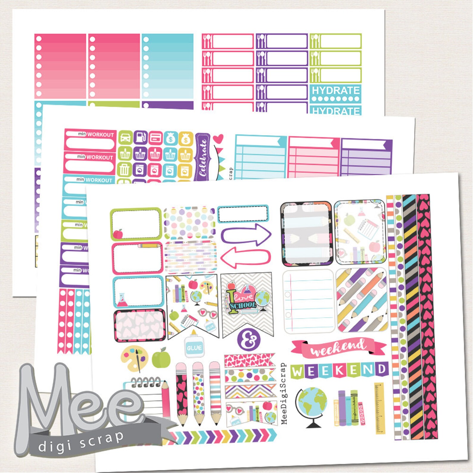 School Printable Planner Stickers for Eclpback to School - Etsy
