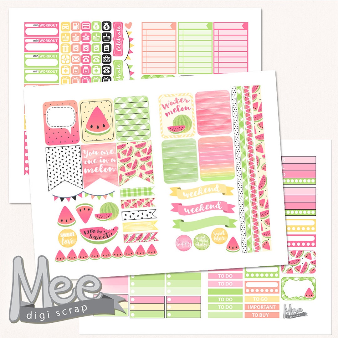 Watermelon Planner Stickers,printable Planner Stickers,watermelon ...