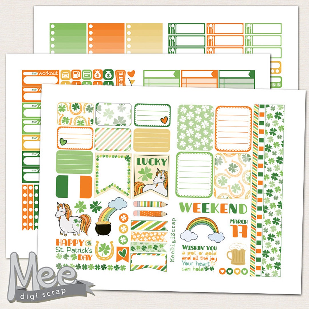 St. Patrick's Day Planner Stickers,eclp Size Weekly Kit Printable,march ...