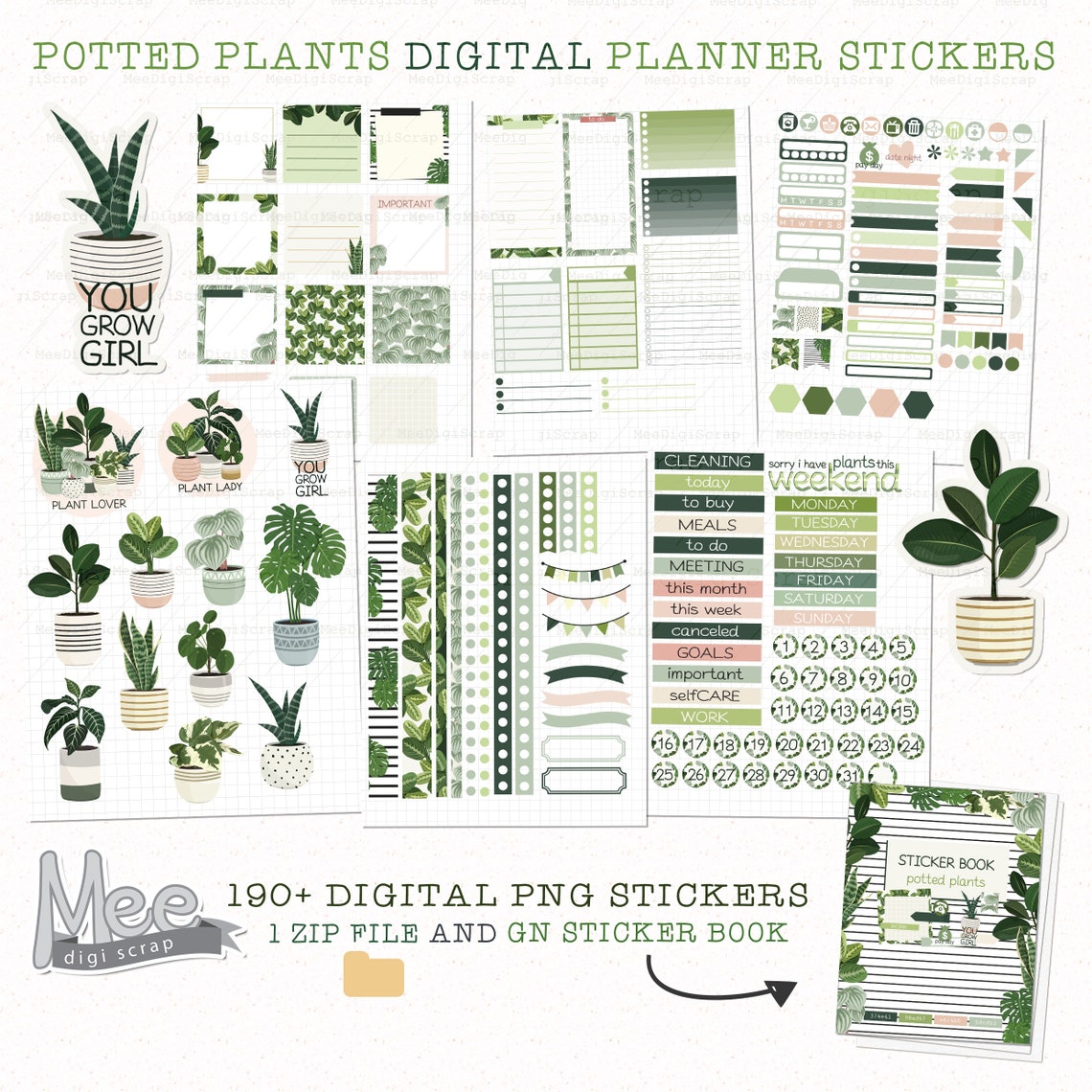 Digital Planner Stickerspotted Plants Sticker Sethouse - Etsy