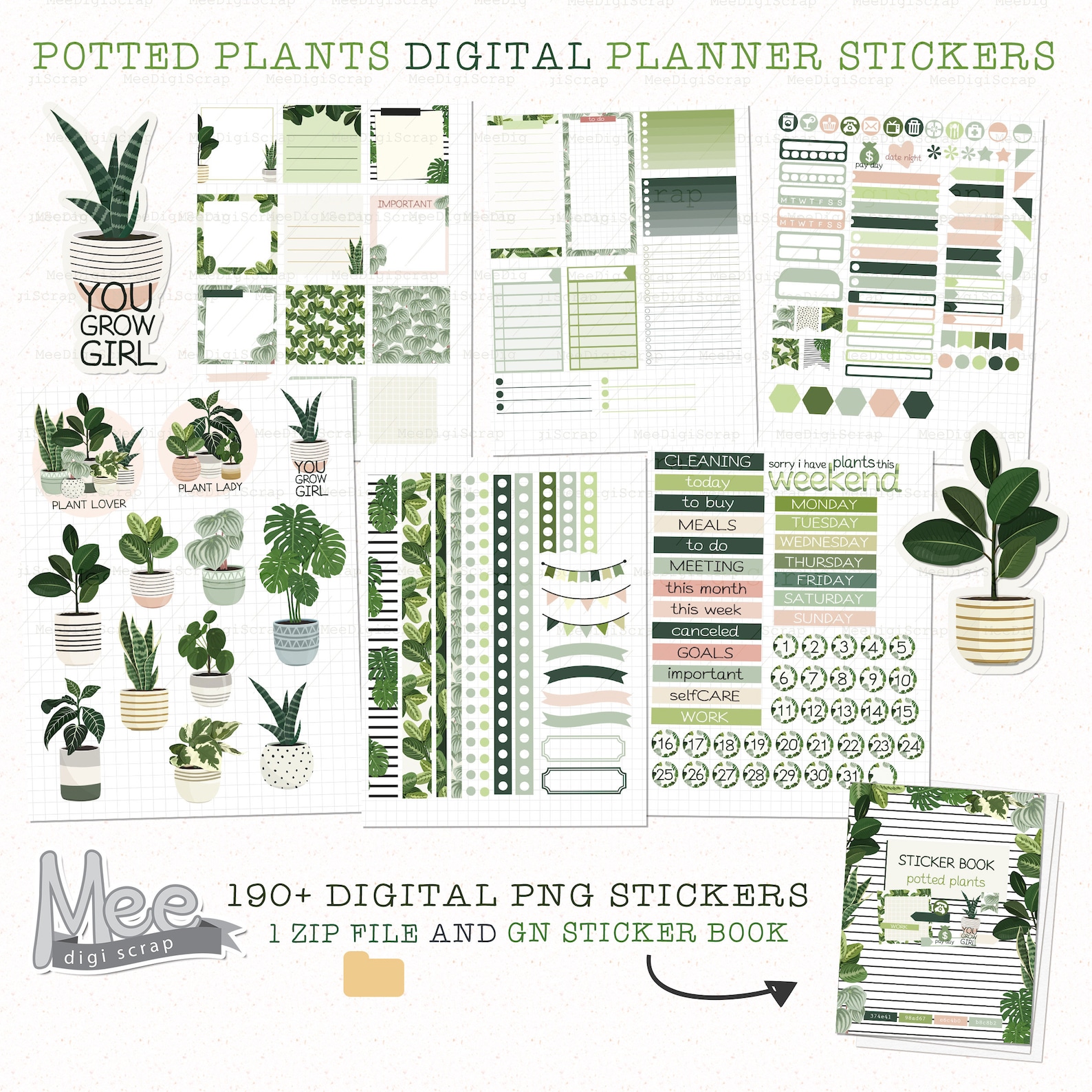 Digital Planner Stickerspotted Plants Sticker Sethouse - Etsy