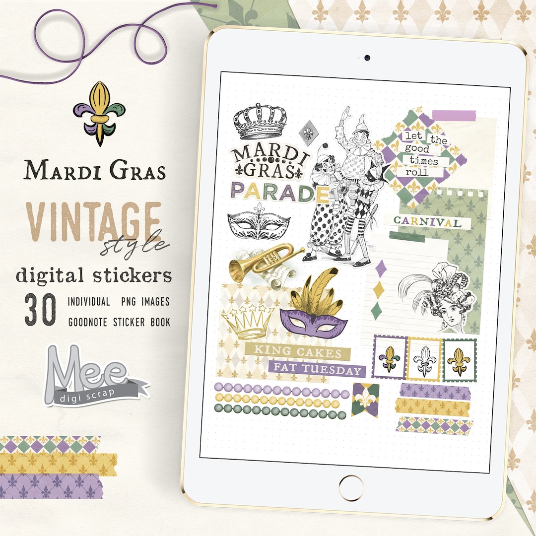 Mardi Gras Vintage Style Digital Stickers: Planner/journal (goodnote ...