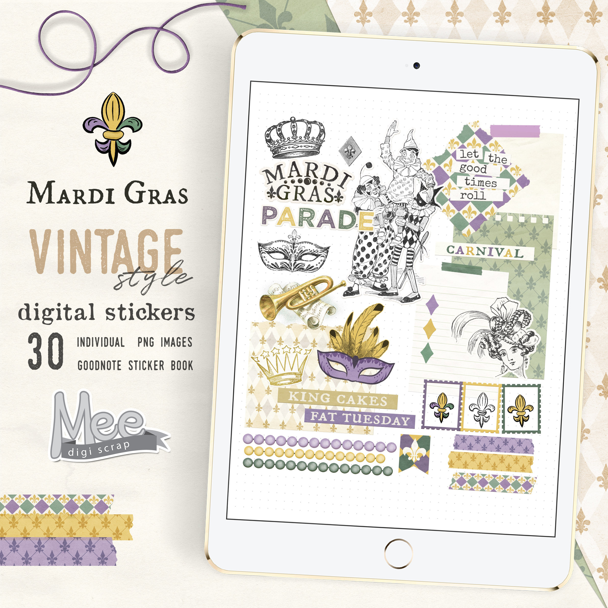 Stickers, Labels & Tags Script Sticker Sheet Mardi Gras Deco Sticker ...