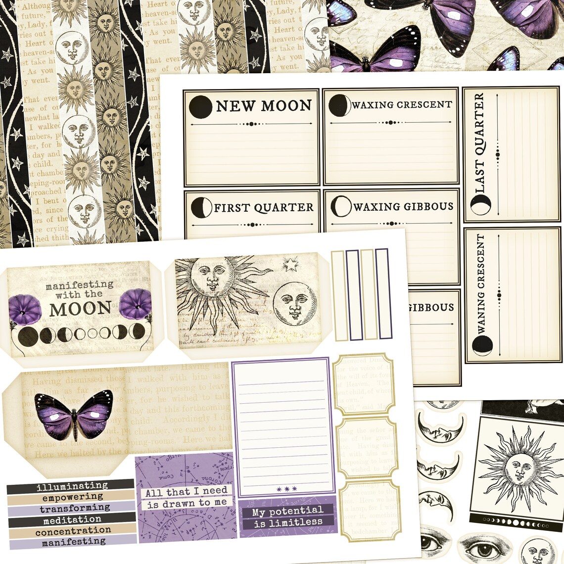 Moon Junk Journal PRINTABLE Collage Sheetsvintage - Etsy