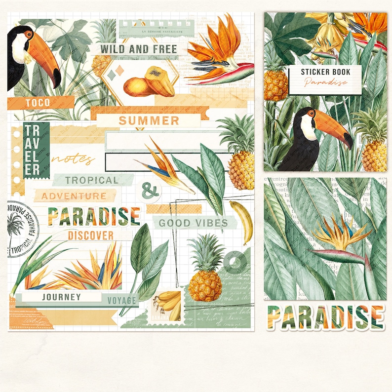 Tropical Summer Digital Planner Stickers: Paradise Vacation (PNG ...