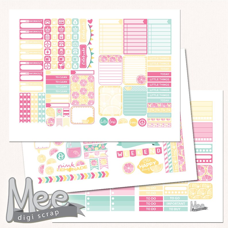 Pink Lemonade Planner Stickers Printablesummer Planner | Etsy