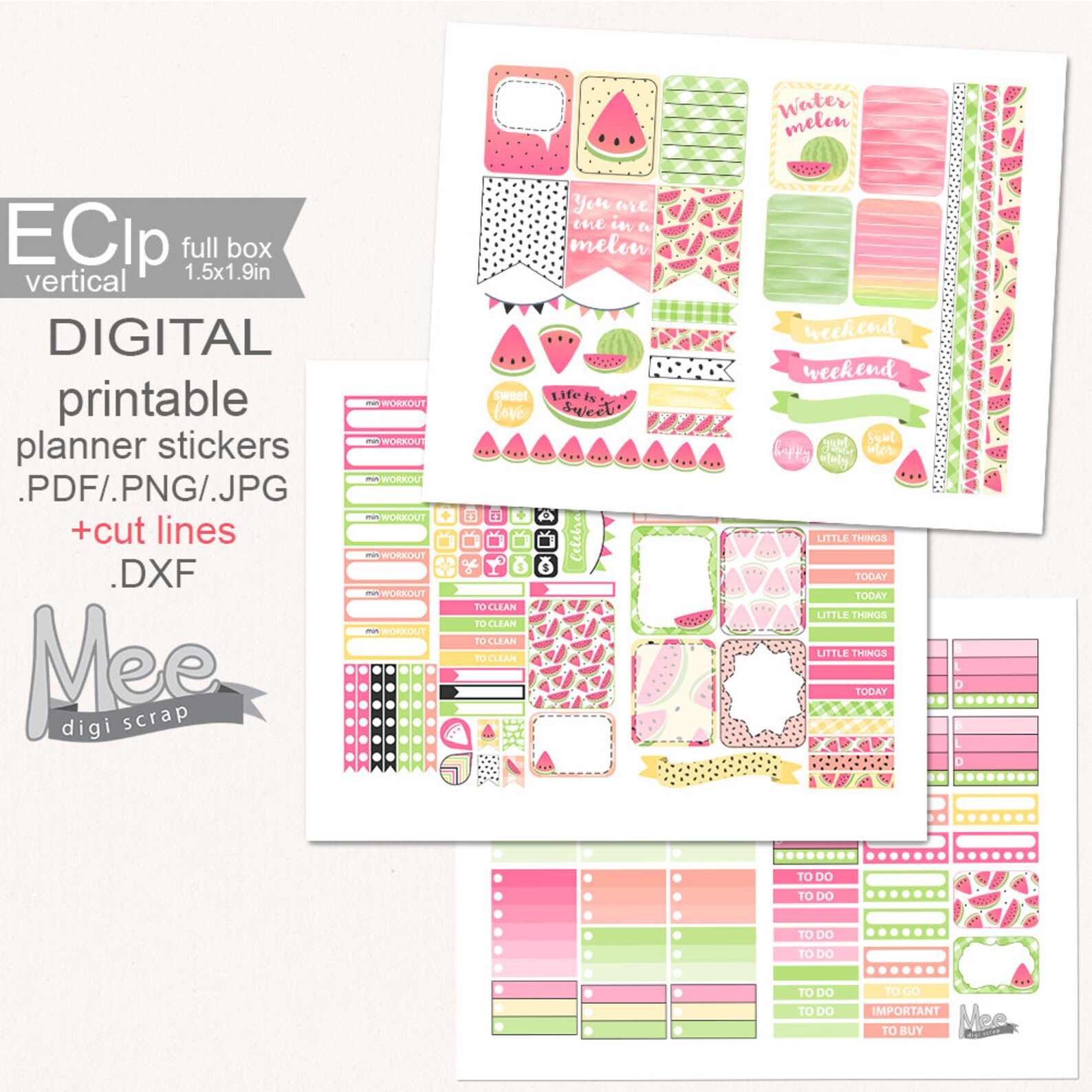 Watermelon planner stickersprintable planner | Etsy