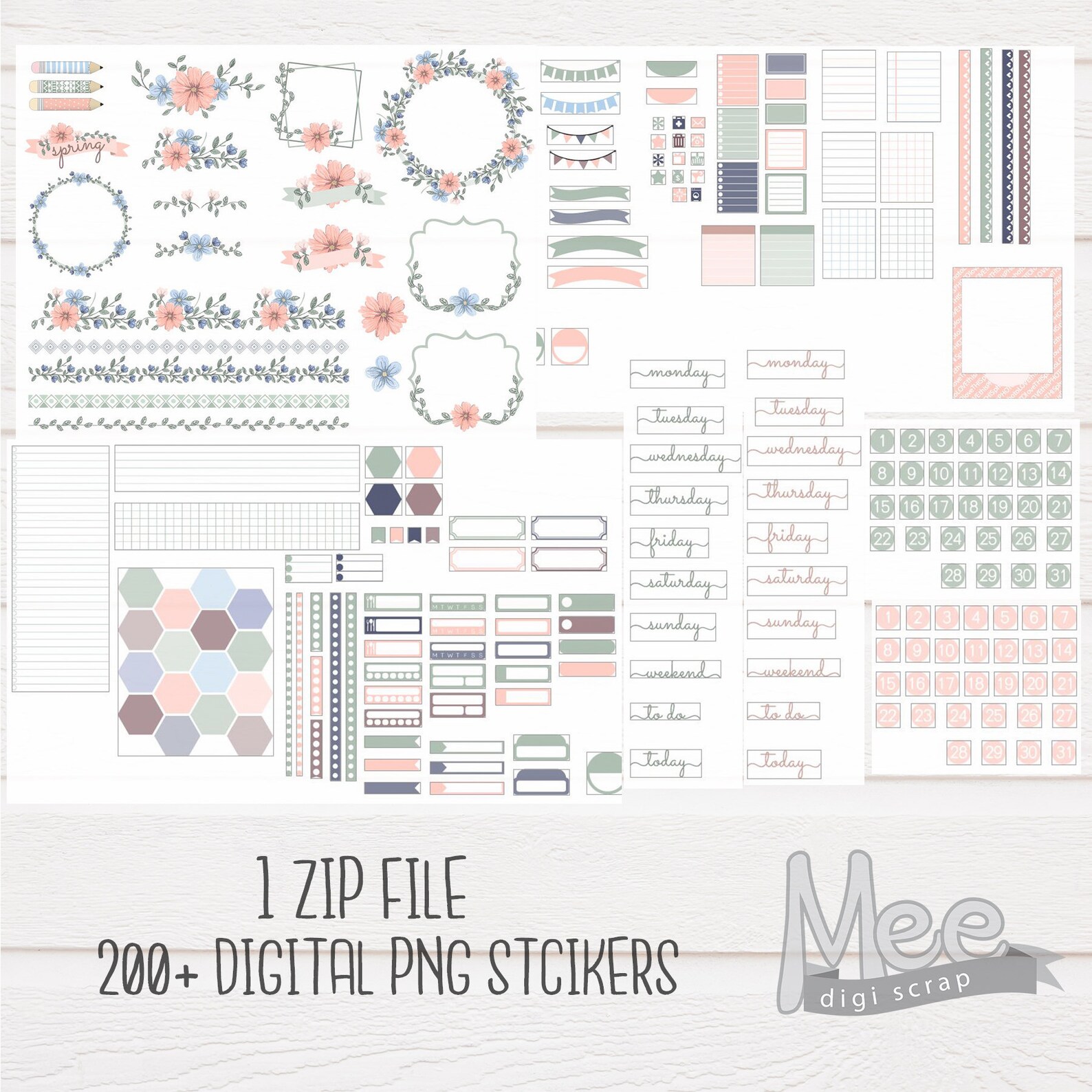 Floral Digital Stickersspring Flowers Digital Stickers for | Etsy