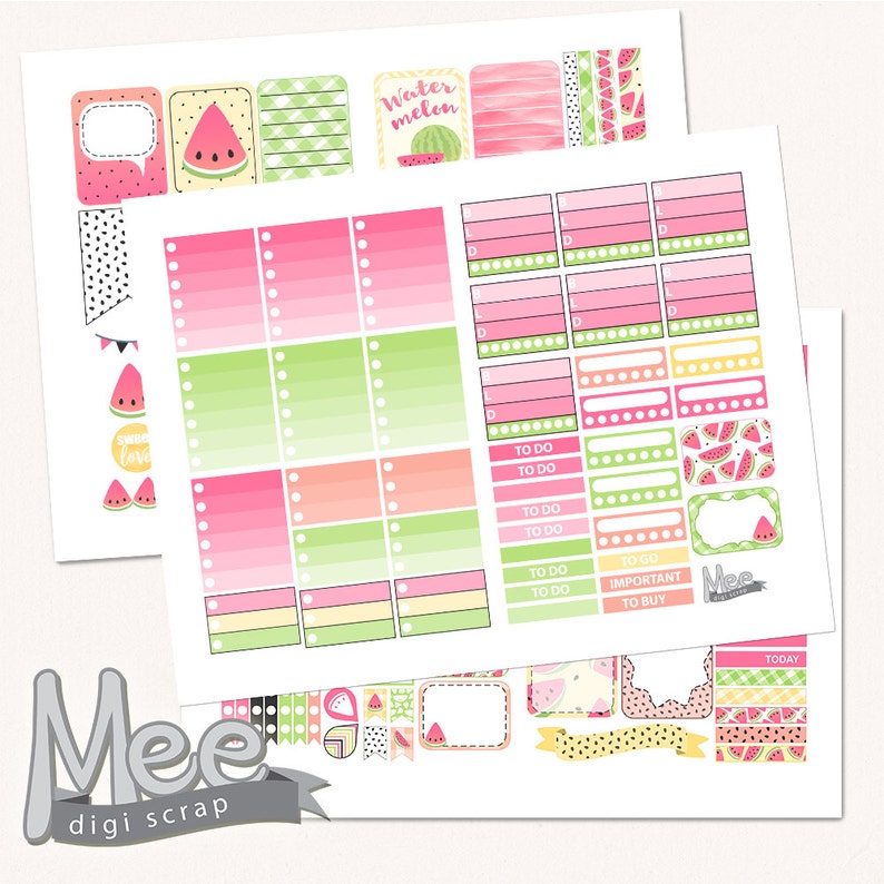 Watermelon planner stickersprintable planner | Etsy