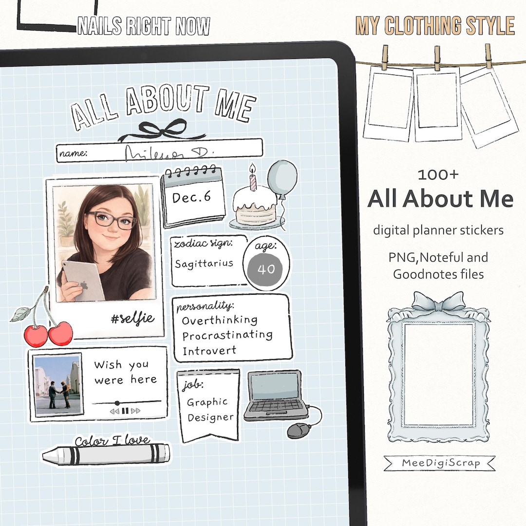 All About Me Digital Stickers |profile Journal Kit | Time Capsule ...