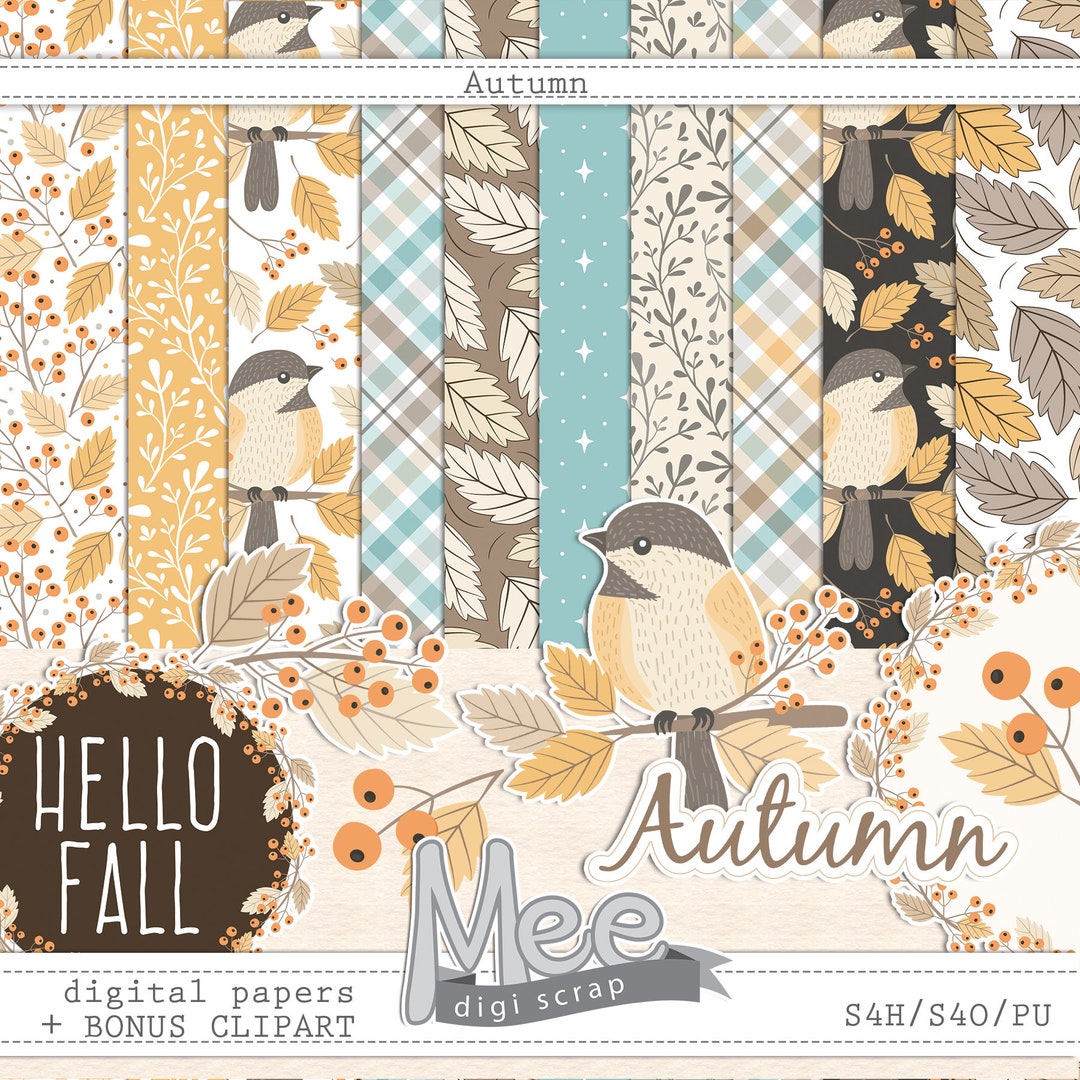 Autumn Scrapbook Paper: Bird & Leaf Patterns (digital Download) - Etsy