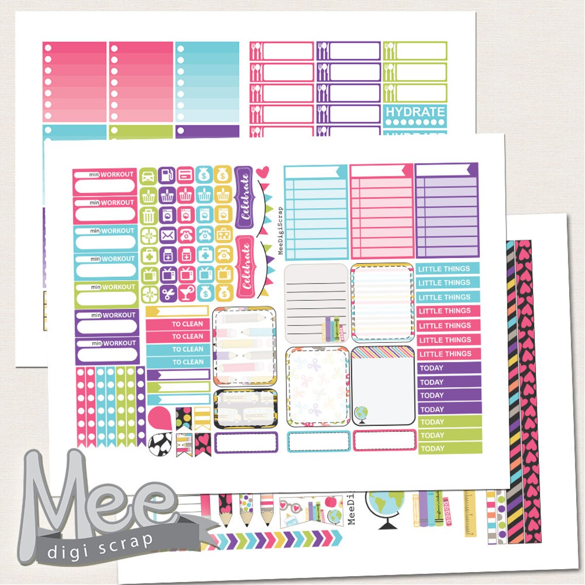 School Printable Planner Stickers for Eclpback to School - Etsy