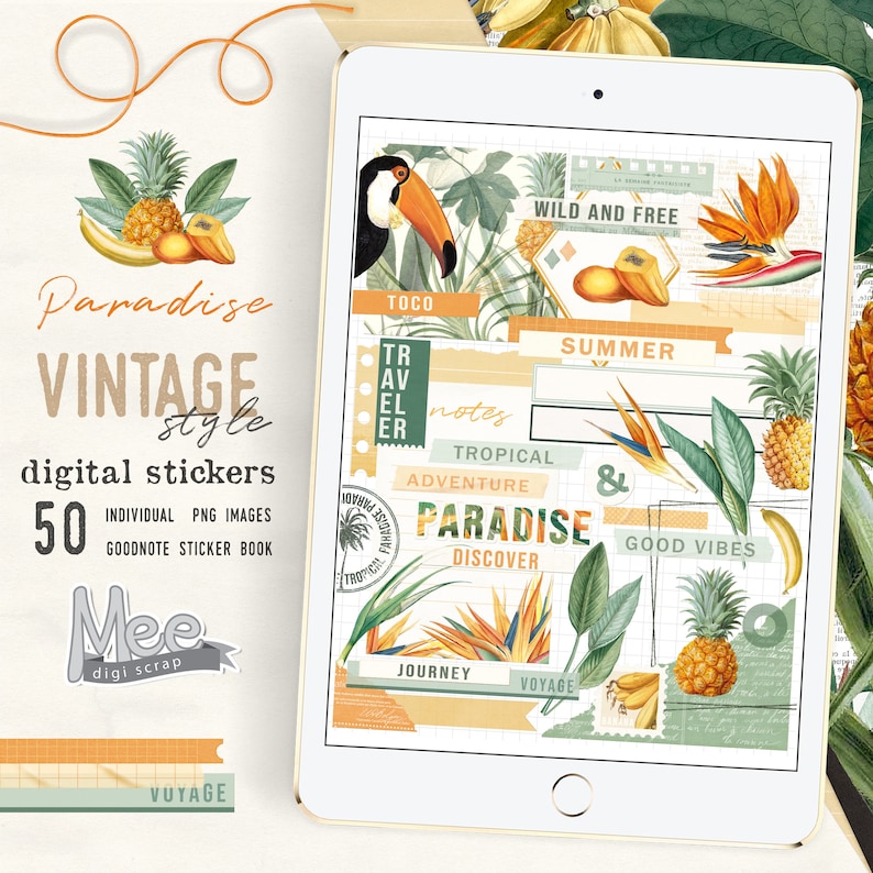 Tropical Summer Digital Planner Stickers: Paradise Vacation (PNG ...