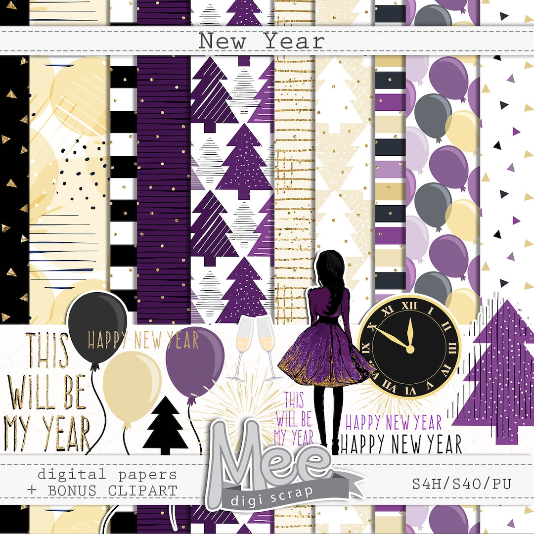 New Year Scrapbook Paper: Celebration Digital Backgrounds (digital ...