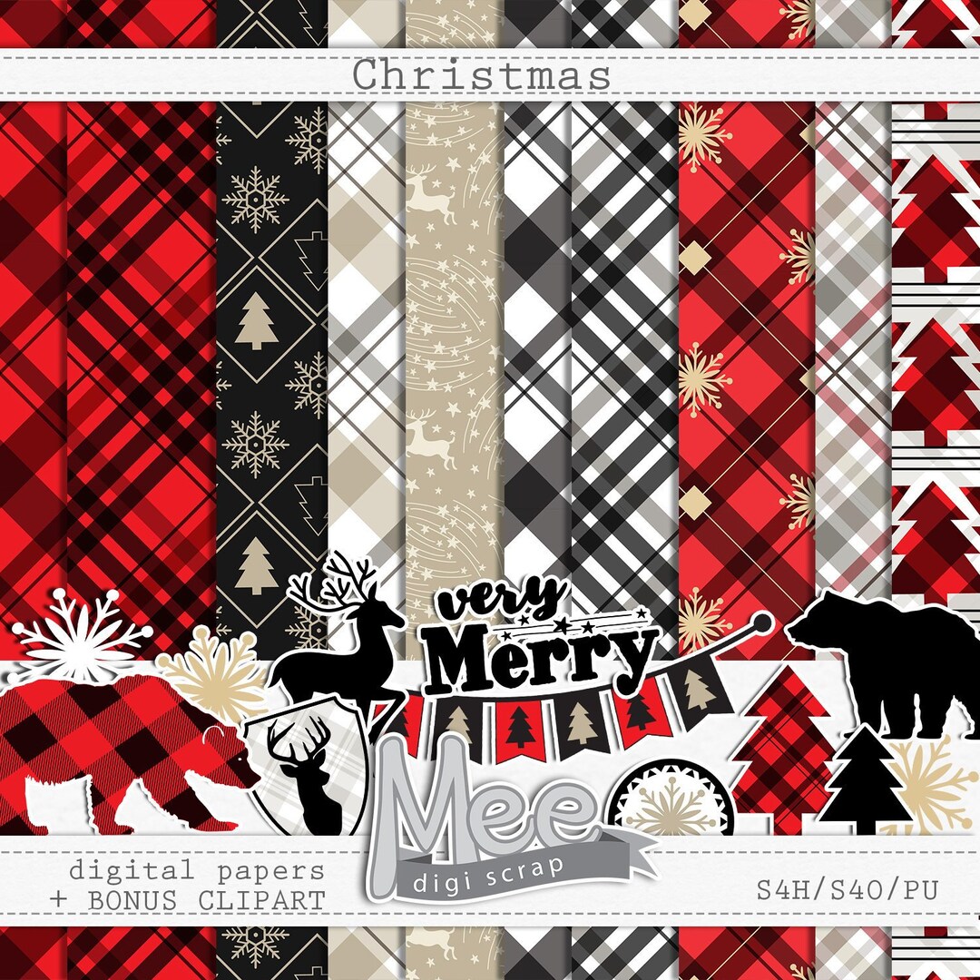 Christmas Digital Paper,buffalo Plaids Digital Papers,scrapbook Digital ...