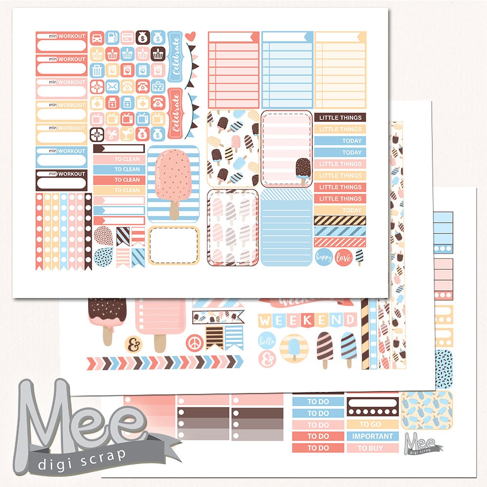 Printable Sticker Kit Ice Cream DIY Summer Planner - Etsy