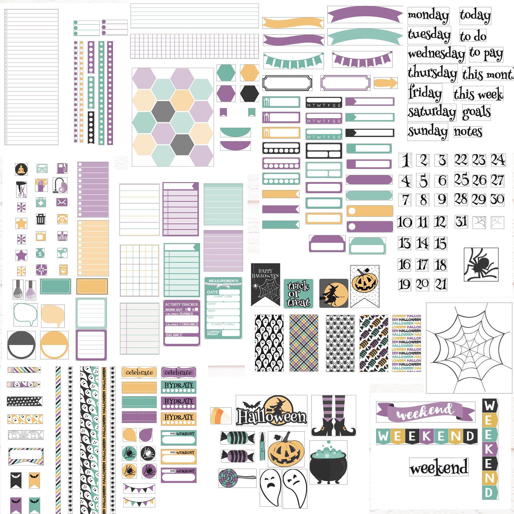 Halloween Digital Planner Stickersprecropped Digital Sticker - Etsy