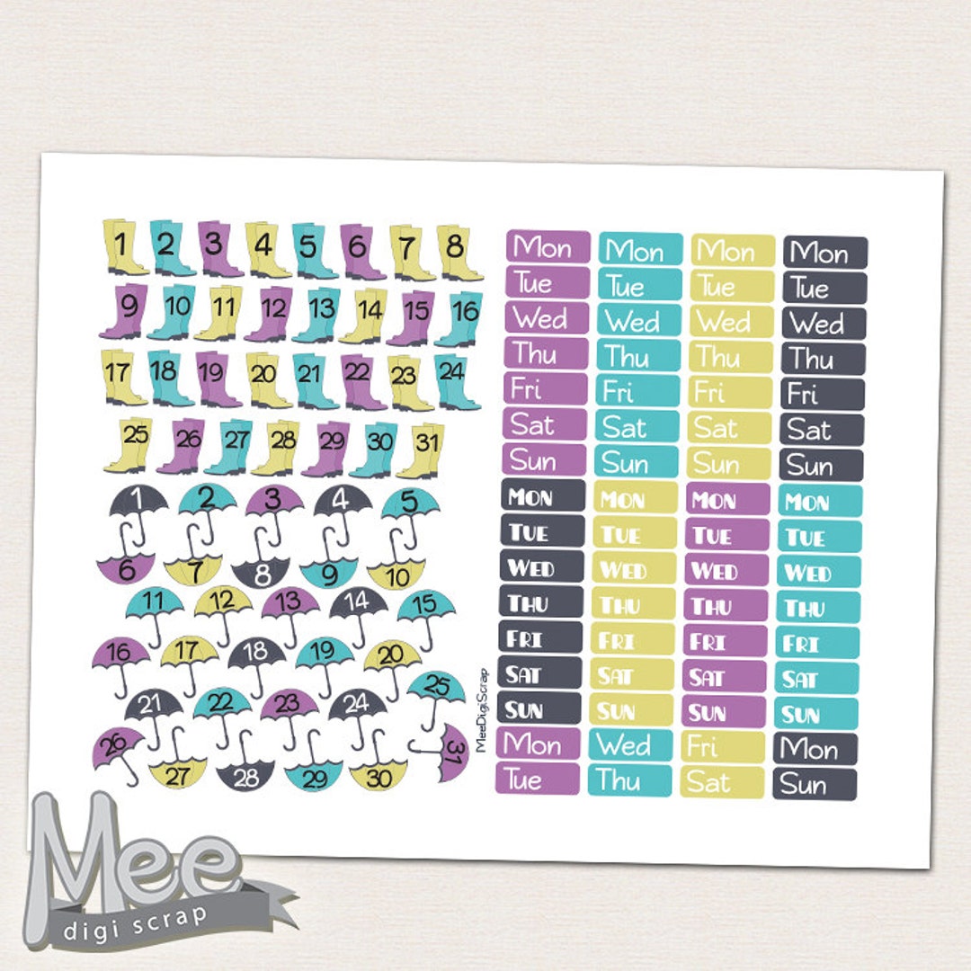 April Date Cover Printable Stickers,countdown Stickers,rainy Days ...