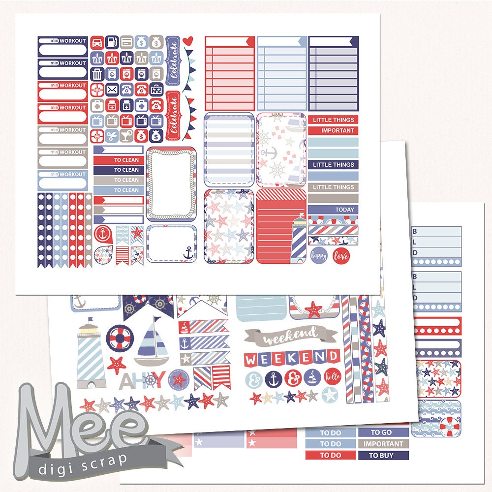 Nautical sticker kitTHP printable stickersred and navy | Etsy