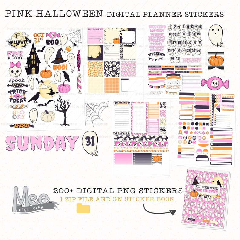 Pink Halloween Digital Planner Stickers for Use With Planners - Etsy