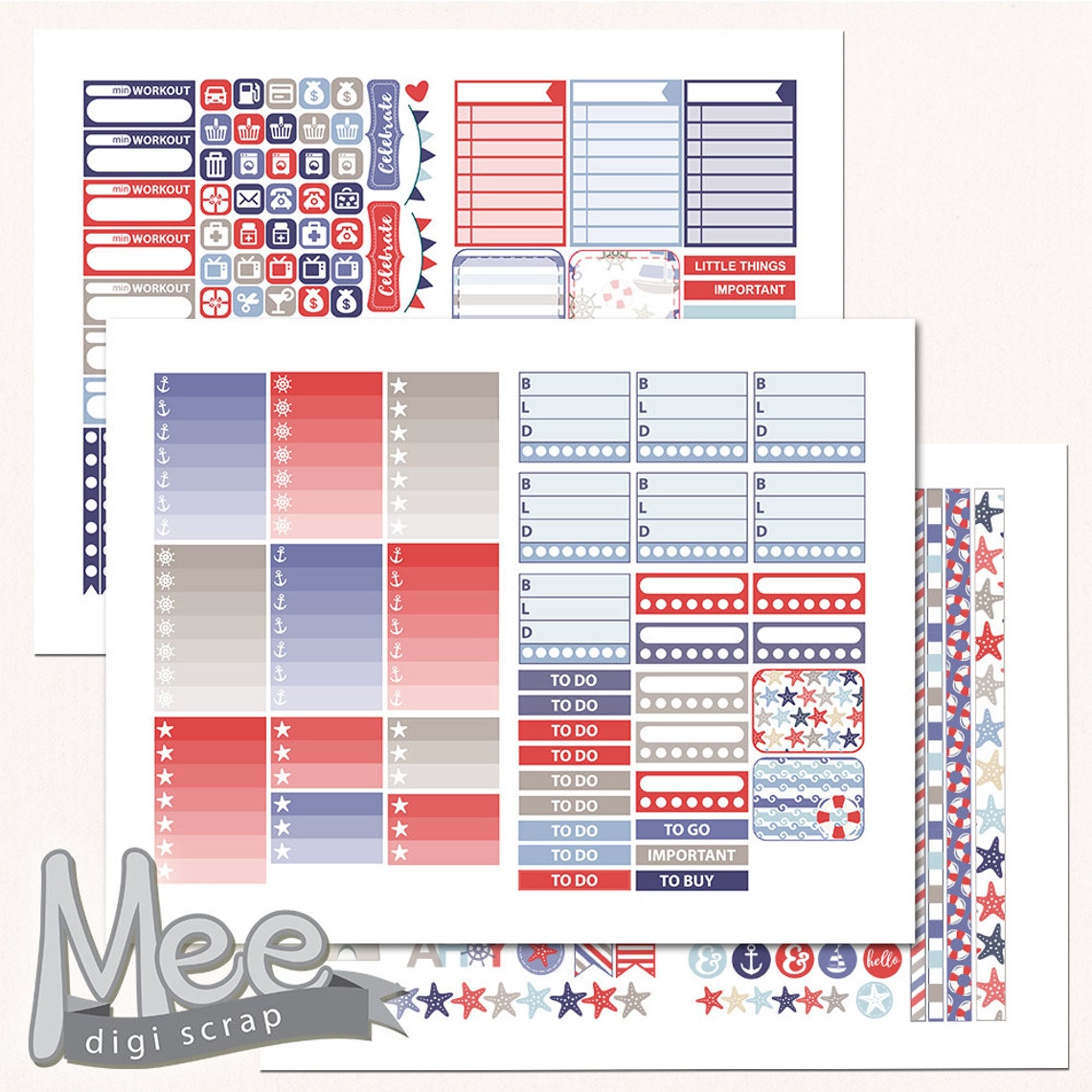 Nautical Sticker Kitthp Printable Stickersred and Navy - Etsy