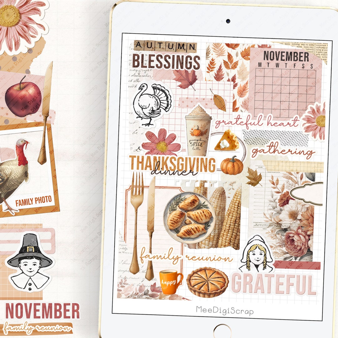 Digital Planner Stickers,digi Bujo Thanksgiving,vintage Vibes Stickers ...