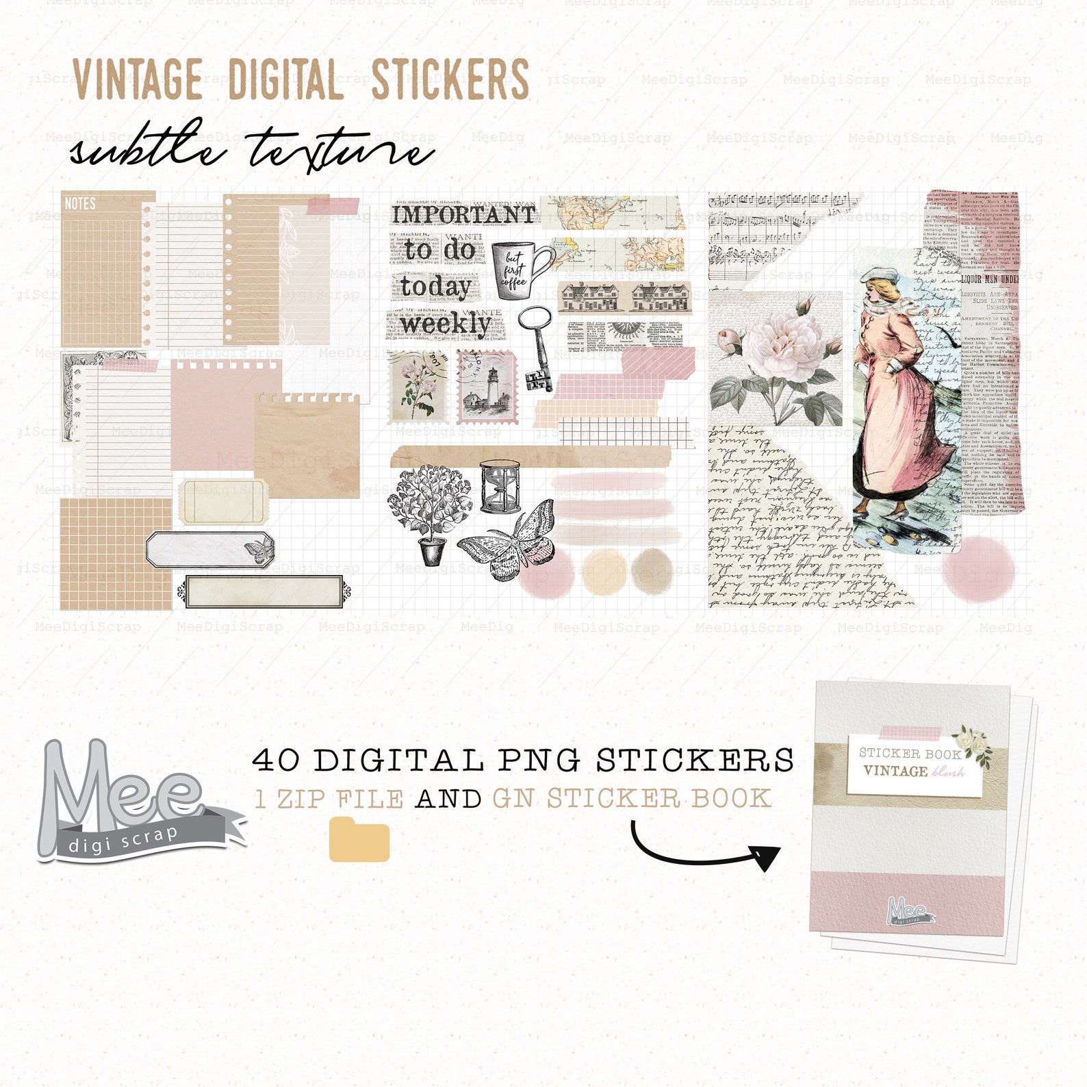 Junk Journal Digital Stickers Vintage Digital Planner - Etsy