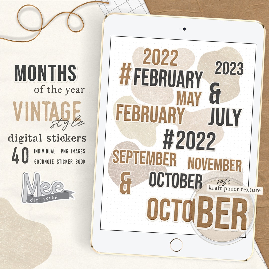 Digital Planner Stickers Months of the Year, Craft Paper Style Stickers ...