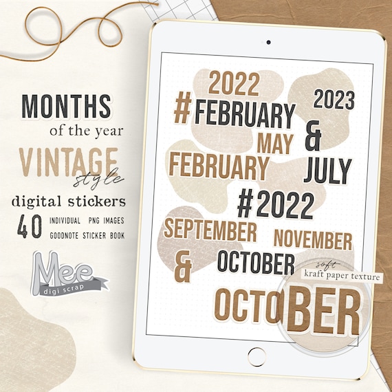 Digital Planner Stickers Months of the Year Craft Paper Style | Etsy