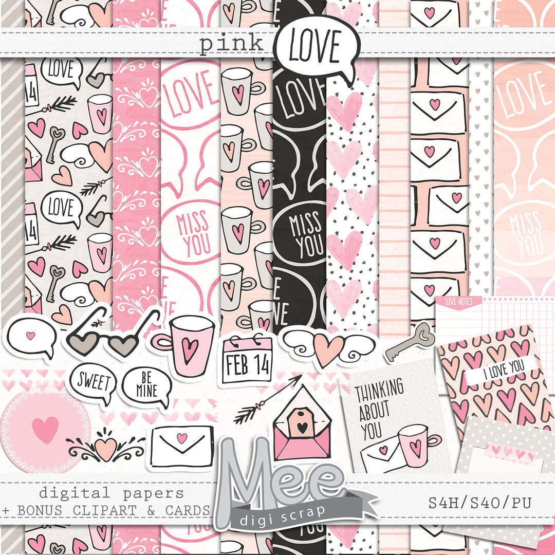 Valentine's Day Digital Paper Pack: Blush Pink Scrapbook Kit (digital ...