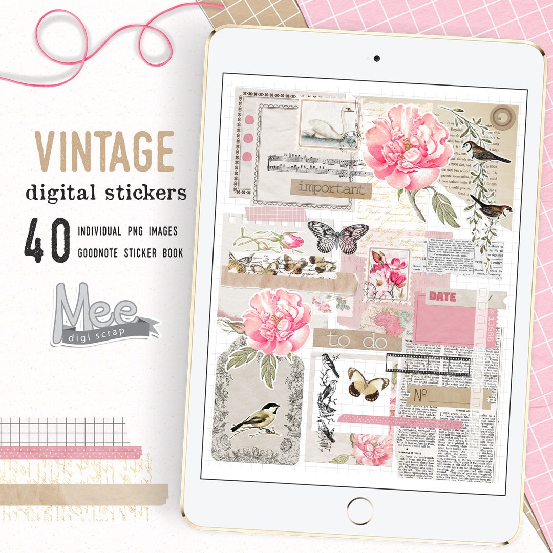 Floral Junk Journal Digital Stickers,digital Planner Stickers,pink ...