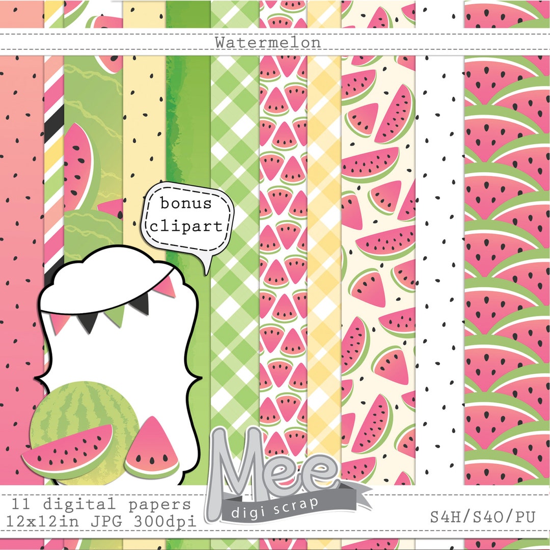 Pink Watermelon Digital Papers: Scrapbook Kit & Clipart (digital ...