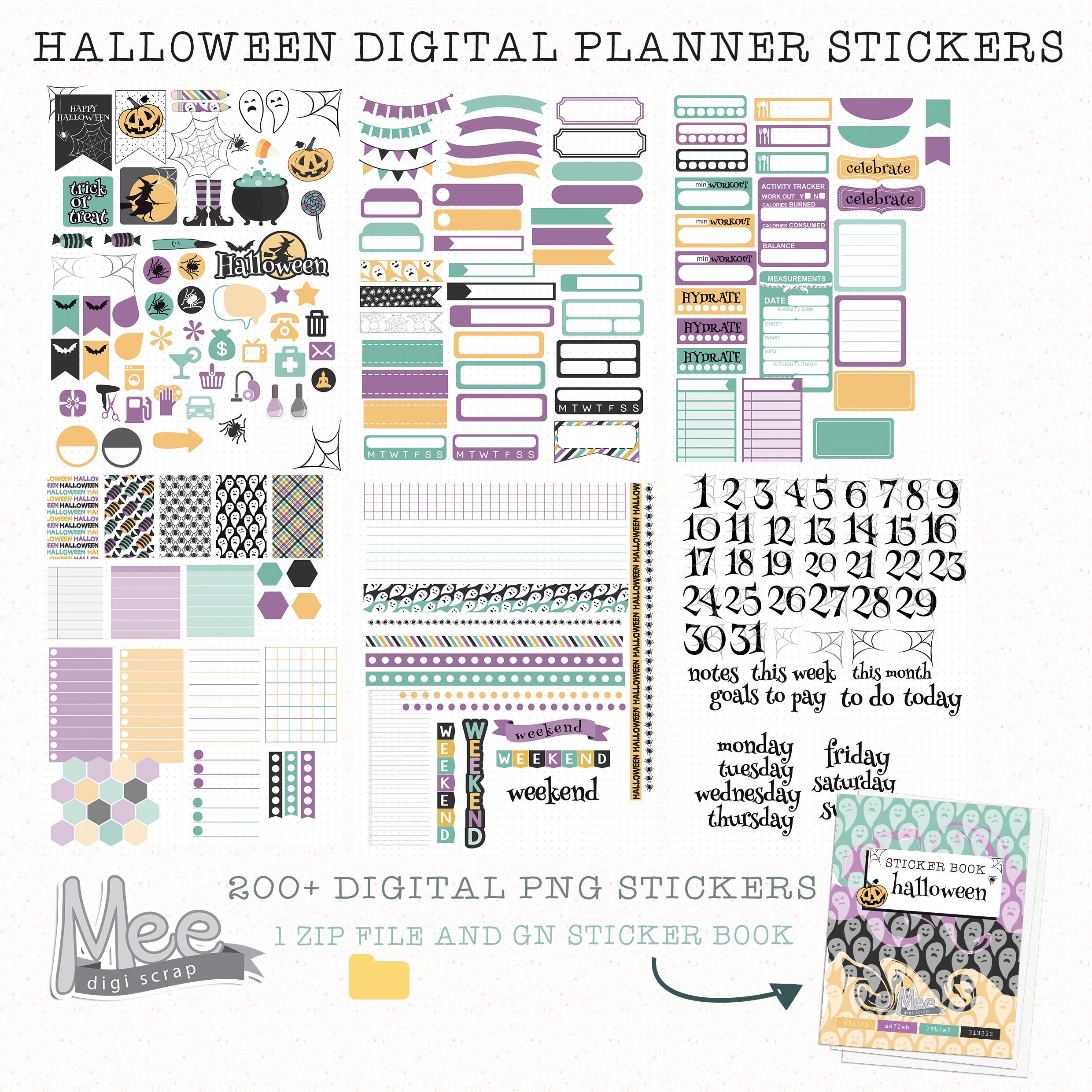 Halloween Digital Planner Stickersprecropped Digital Sticker - Etsy