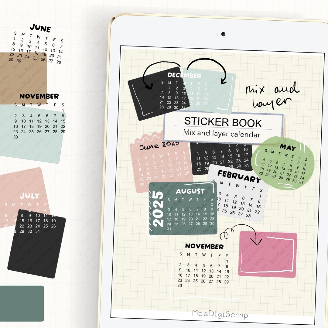 Digital Stickers Transparent Background Mini Calendar 2025,mix and ...