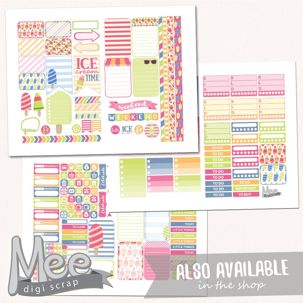 Printable Sticker Kit Ice Cream DIY Summer Planner - Etsy
