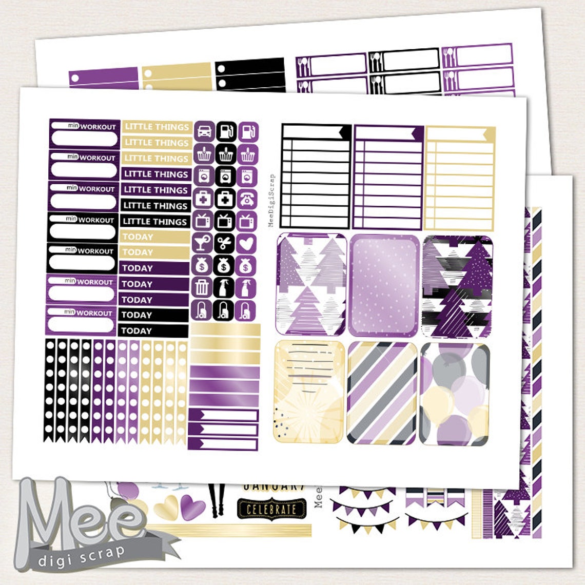 New Years Planner Stickers Printable for Use With the Happy | Etsy