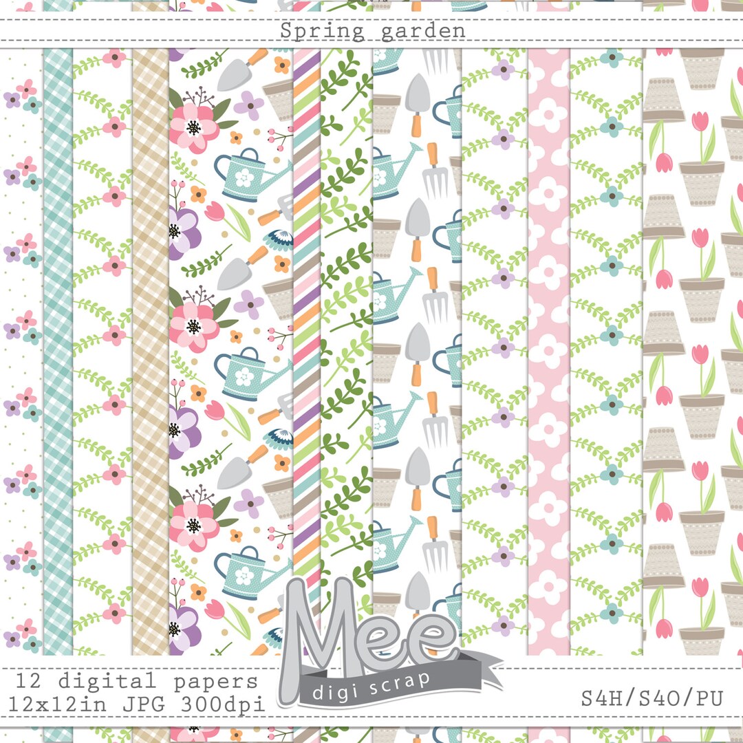 Spring Garden Digital Paper Pack: Floral Scrapbook Paper (instant ...