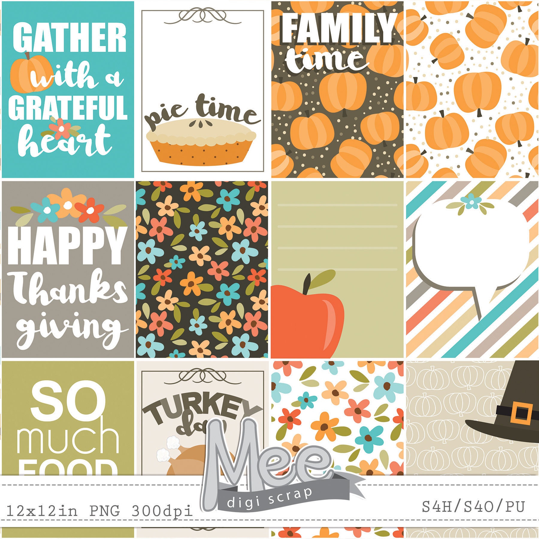 Thanksgiving Digital Papers and Clip Artdigital Scrapbook | Etsy