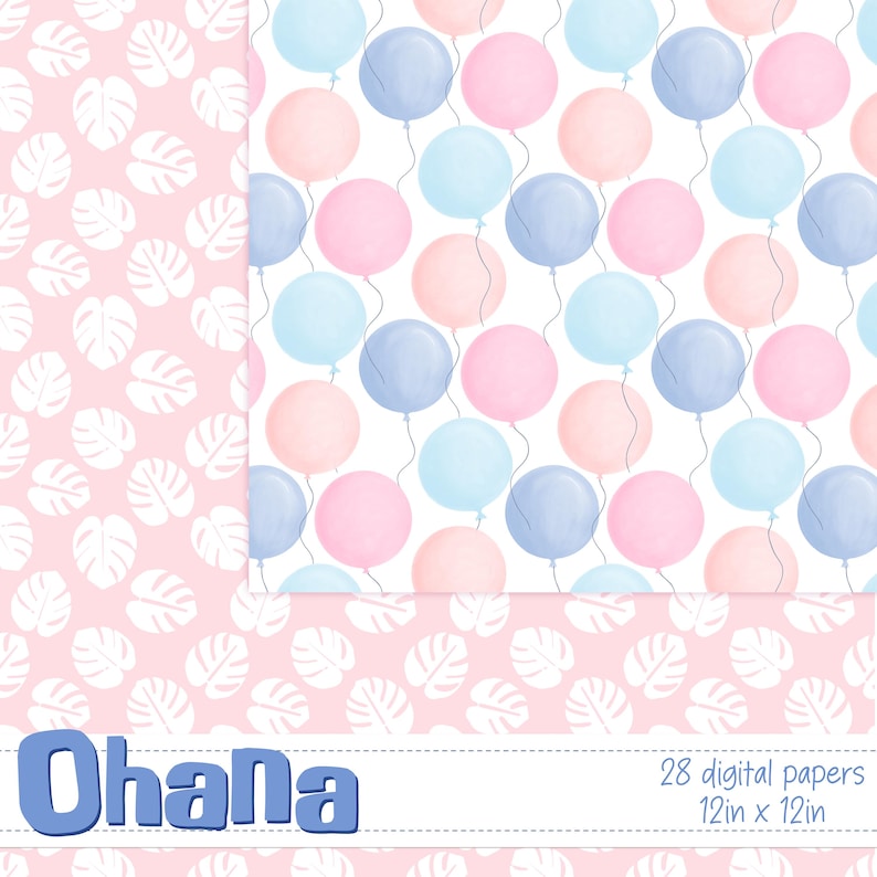 Blue Ohana Scrapbook Paper Set: Tropical Stitch Design Elements ...