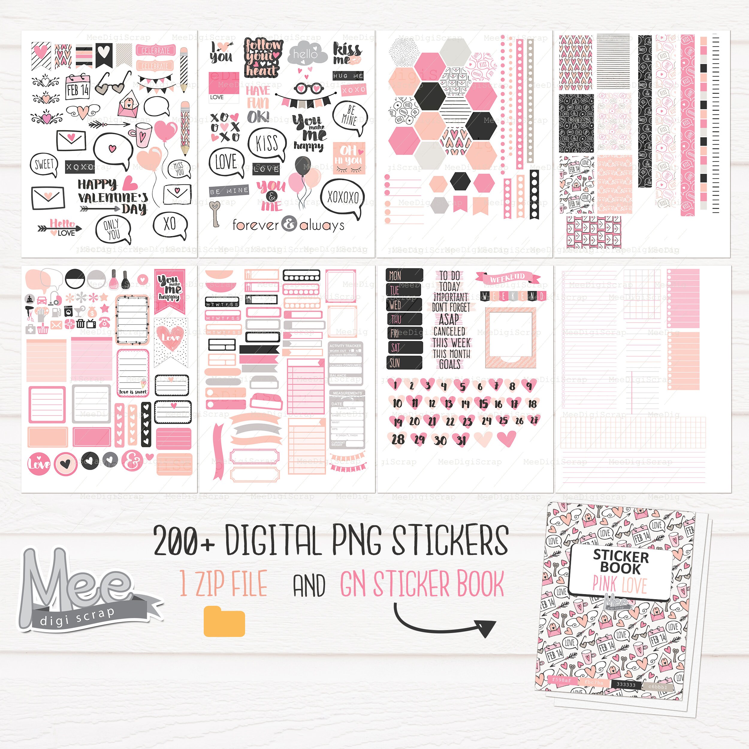 Pegatinas digitales rosas y rubor pegatinas digitales de niña | Etsy