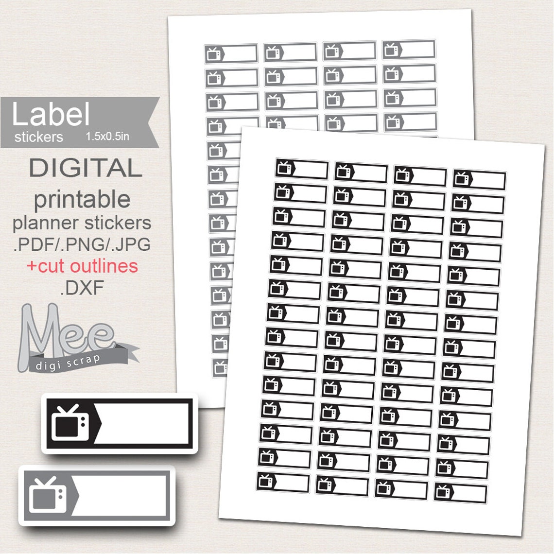 TV Labels Planner Stickers Printableblack and Grey Tv - Etsy