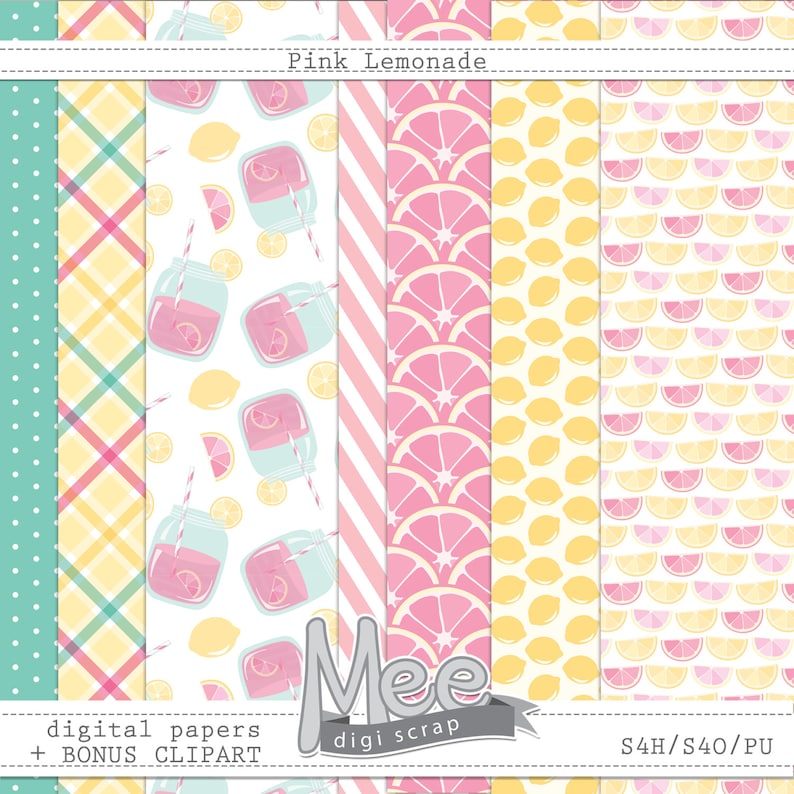 Pink Lemonade Digital Paper Pack: Scrapbook Clipart (digital Download ...